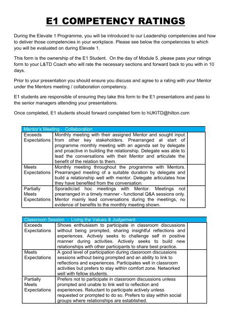Elevate 1 - Competency Ratings