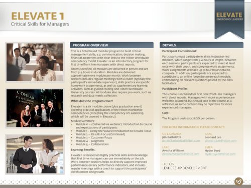 Elevate 1 Programme Overview