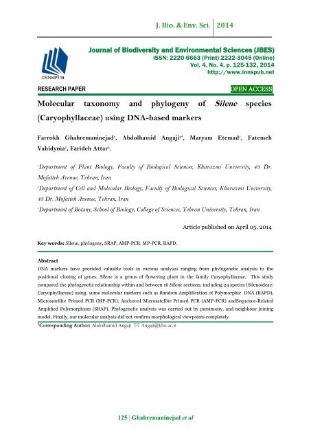 Molecular taxonomy and phylogeny of Silene species (Caryophyllaceae ...