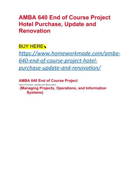 AMBA 640 End of Course Project Hotel Purchase, Update and Renovation