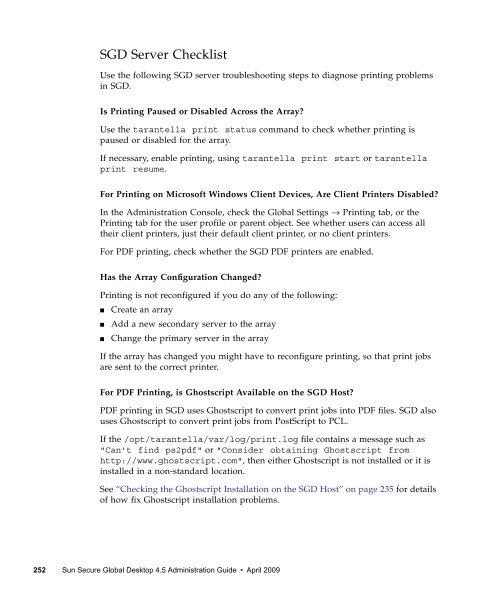 SGD Server Checklist Use