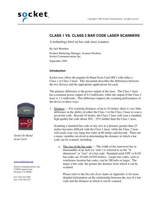 Class 1 vs. Class 2 Laser Barcode Scanning - Socket