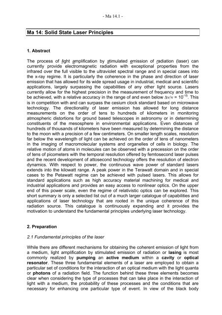 Ma 14: Solid State Laser Principles