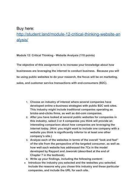 Module 12: Critical Thinking - Website Analysis