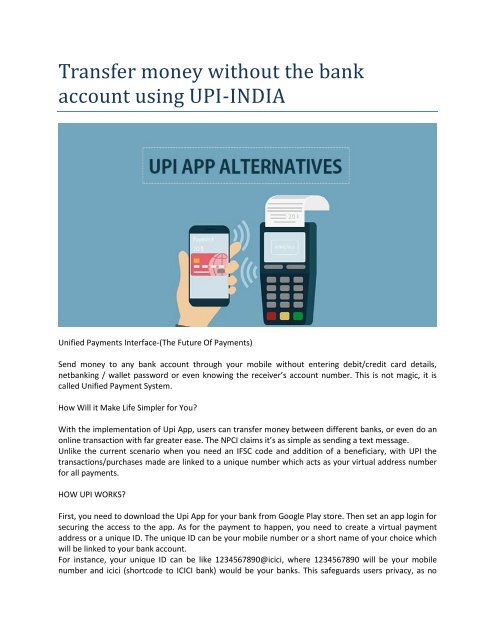 Transfer money without the bank account using UPI-INDIA