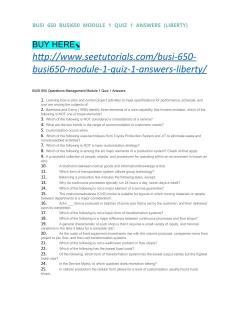 BUSI 650 BUSI650 MODULE 1 QUIZ 1 ANSWERS (LIBERTY)