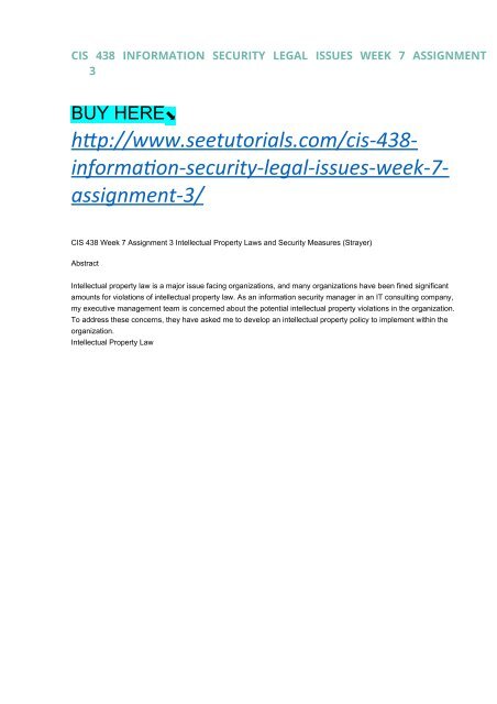 CIS 438 INFORMATION SECURITY LEGAL ISSUES WEEK 7 ASSIGNMENT 3
