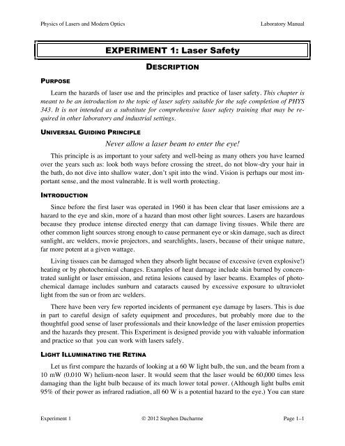 EXPERIMENT 1: Laser Safety
