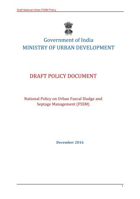 Government of India MINISTRY OF URBAN DEVELOPMENT DRAFT POLICY DOCUMENT