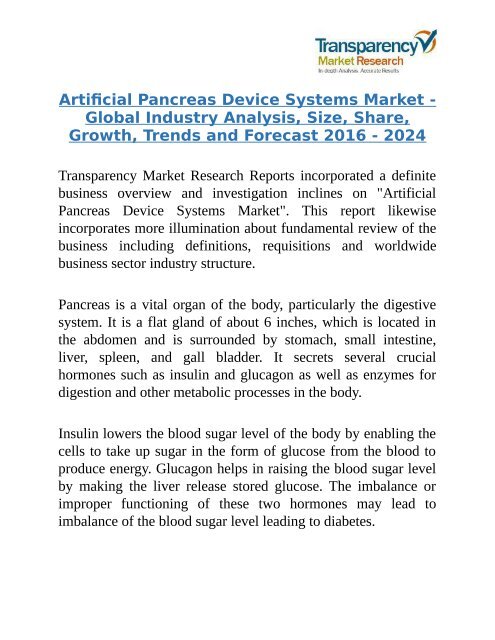 Artificial Pancreas Device Systems Market
