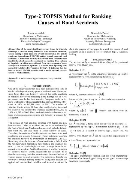 Type-2 TOPSIS Method for Ranking Causes of Road Accidents
