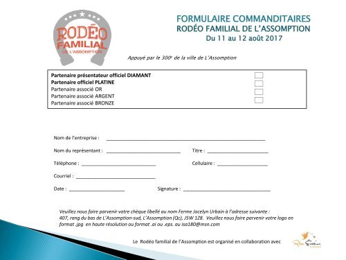 FORMULAIRE COMMANDITAIRES