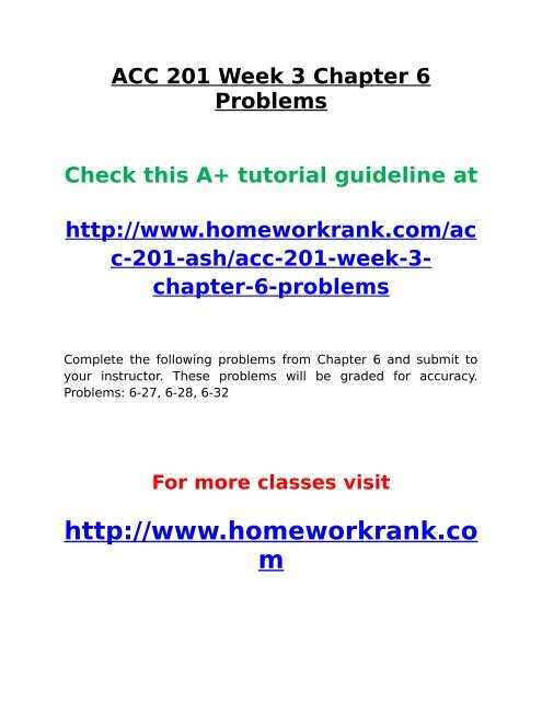 ACC 201 Week 3 Chapter 6 Problems