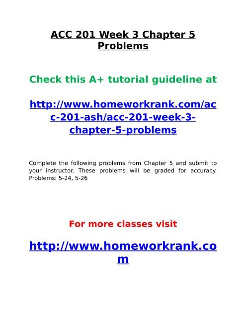 ACC 201 Week 3 Chapter 5 Problems
