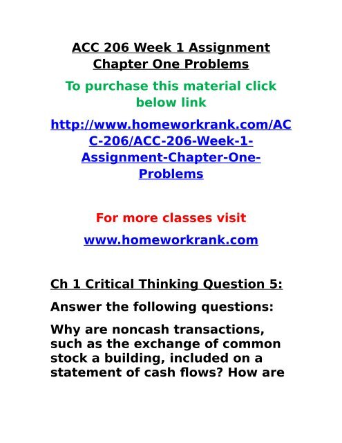 ACC 206 Week 1 Assignment Chapter One Problems