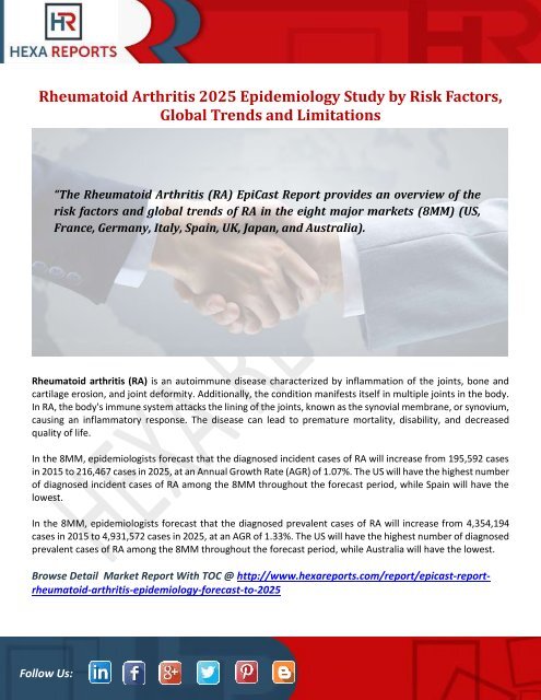 Rheumatoid Arthritis 2025 Epidemiology Study by Risk Factors, Global ...
