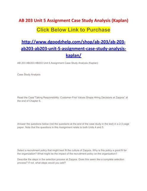AB 203 Unit 5 Assignment Case Study Analysis (Kaplan)