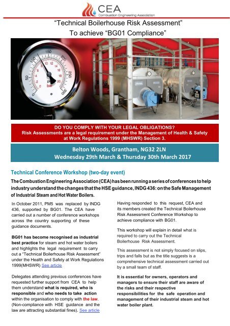 “Technical Boilerhouse Risk Assessment” To achieve “BG01 Compliance”