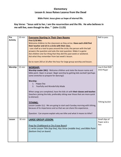 Elementary Lesson 6: Jesus Raises Lazarus from the Dead