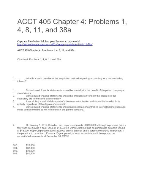 ACCT 405 Chapter 4 Problems 1, 4, 8, 11, and 38a