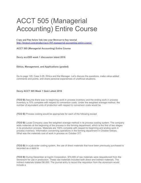 ACCT 505 (Managerial Accounting) Entire Course
