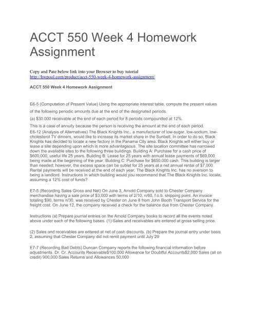 ACCT 550 Week 4 Homework Assignment