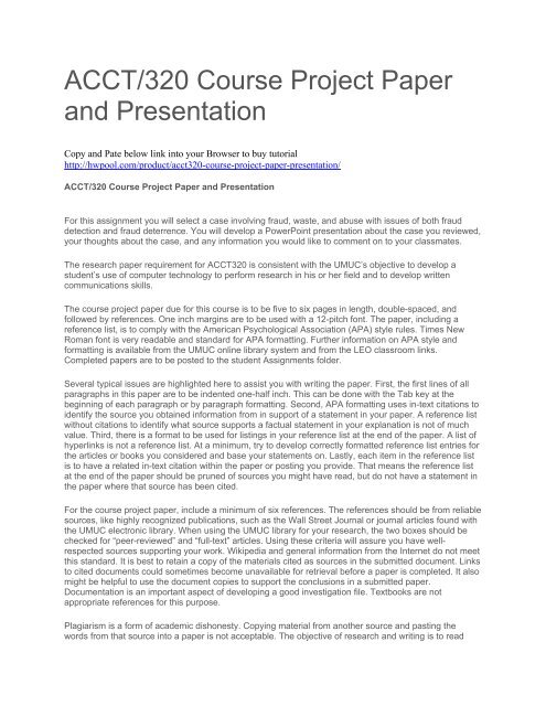 ACCT320 Course Project Paper and Presentation