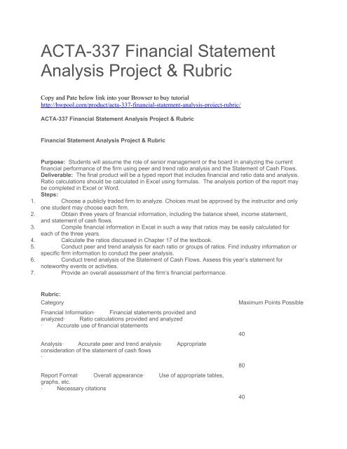 ACTA-337 Financial Statement Analysis Project & Rubric