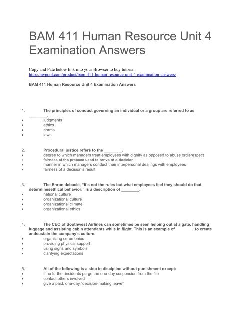 BAM 411 Human Resource Unit 4 Examination Answers