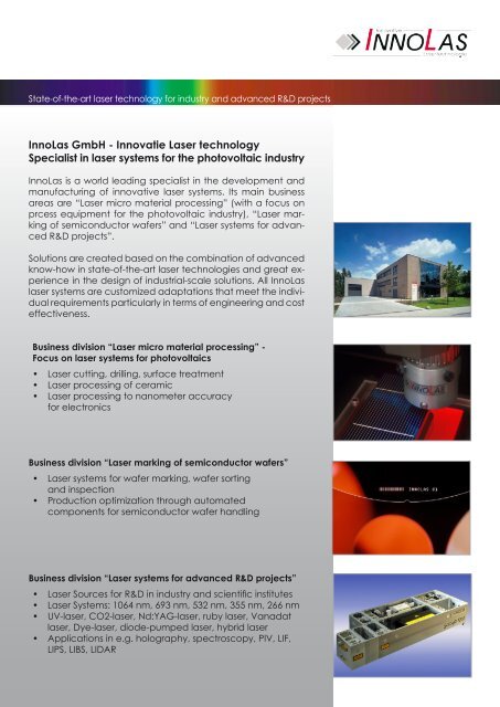InnoLas GmbH - Innovatie Laser technology ... - InnoLas Systems