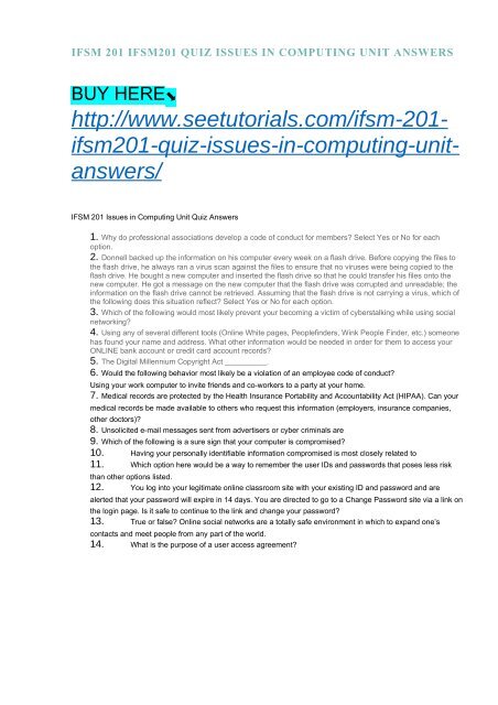 IFSM 201 IFSM201 QUIZ ISSUES IN COMPUTING UNIT ANSWERS