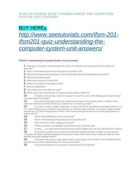 IFSM 201 IFSM201 QUIZ UNDERSTANDING THE COMPUTER SYSTEM UNIT ANSWERS