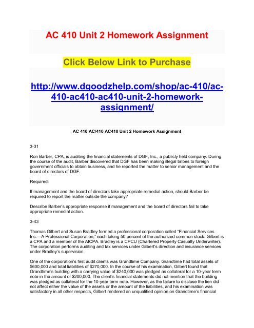 AC 410 Unit 2 Homework Assignment