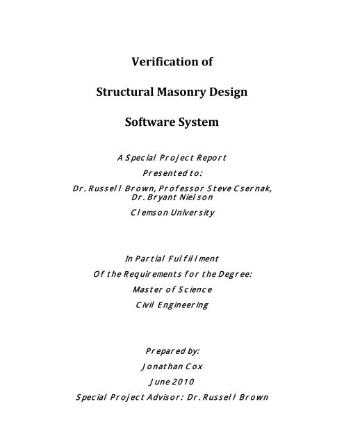 Verification of Structural Masonry Design Software System