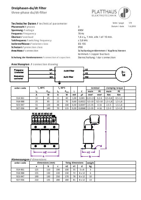 Dreiphasen-du/dt Filter three-phase du/dt-filter - platthaus.de