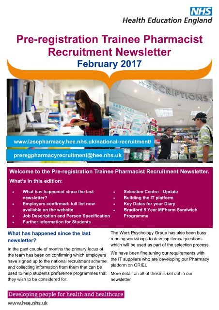 Pre-registration Trainee Pharmacist Recruitment Newsletter
