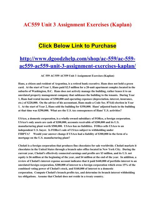 AC 559 Unit 3 Assignment Exercises (Kaplan)