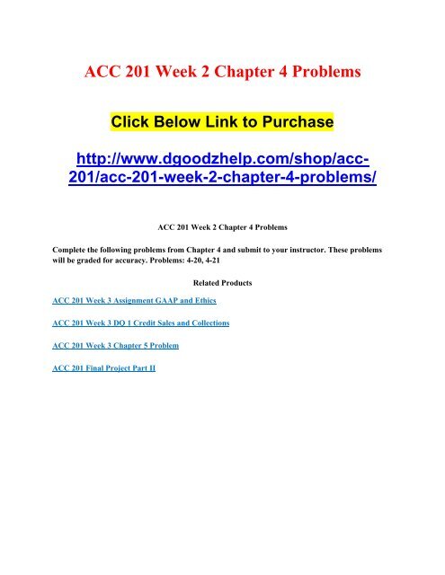 ACC 201 Week 2 Chapter 4 Problems