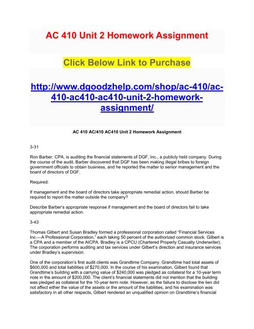 AC 410 Unit 2 Homework Assignment