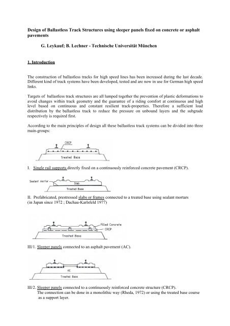 Design of Ballastless Track Structures using sleeper panels ... - UIC