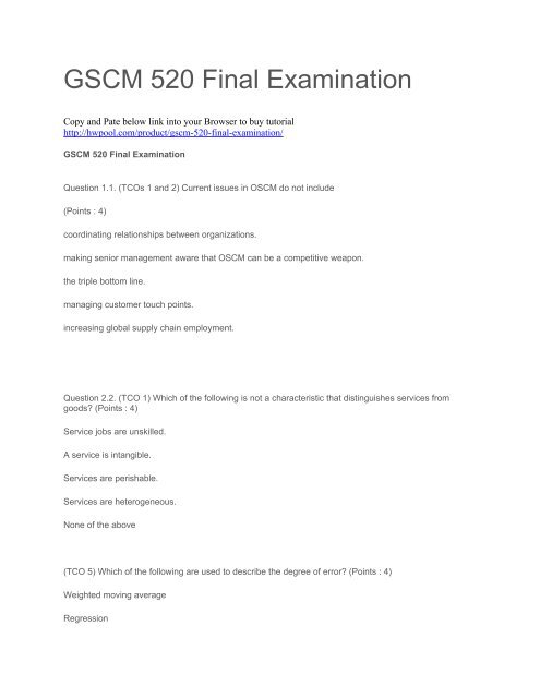 GSCM 520 Final Examination