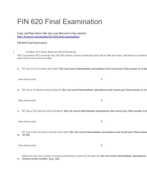 FIN 620 Final Examination
