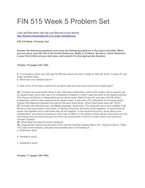 FIN 515 Week 5 Problem Set