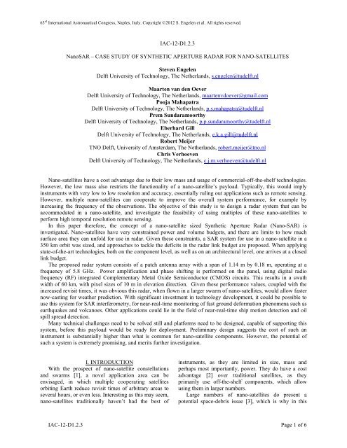 Nano-SAR Case study of synthetic aperture radar