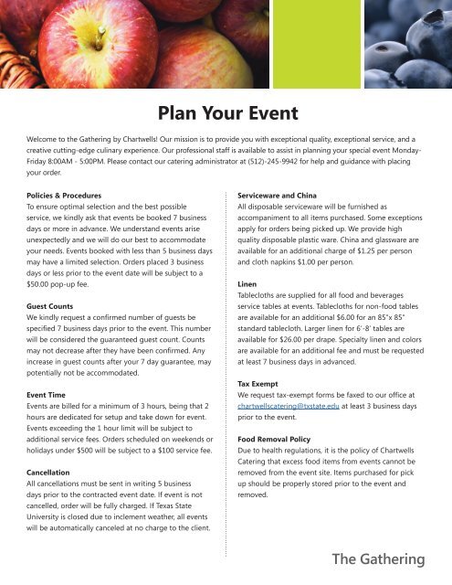 The Gathering Catering Guide Policy