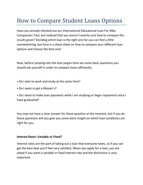 How to Compare Student Loan Options