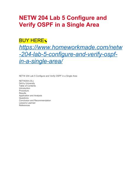 NETW 204 Lab 5 Configure and Verify OSPF in a Single Area