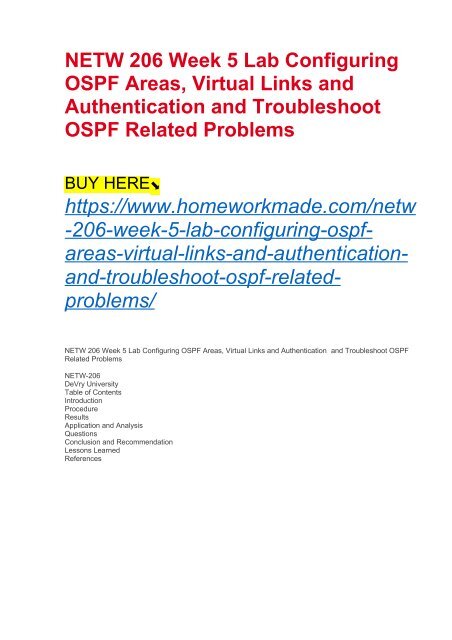 NETW 206 Week 5 Lab Configuring OSPF Areas, Virtual Links and Authentication and Troubleshoot ...