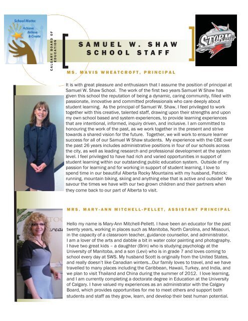 SAMUEL W. SHAW SCHOOL STAFF - Calgary Board of Education