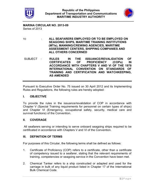 MC 2013-09 ISSUANCE OF COP